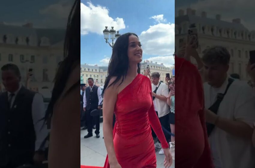 Katy Perry et sa robe de 200 mètres avec le paroles à la fashion Week ...
